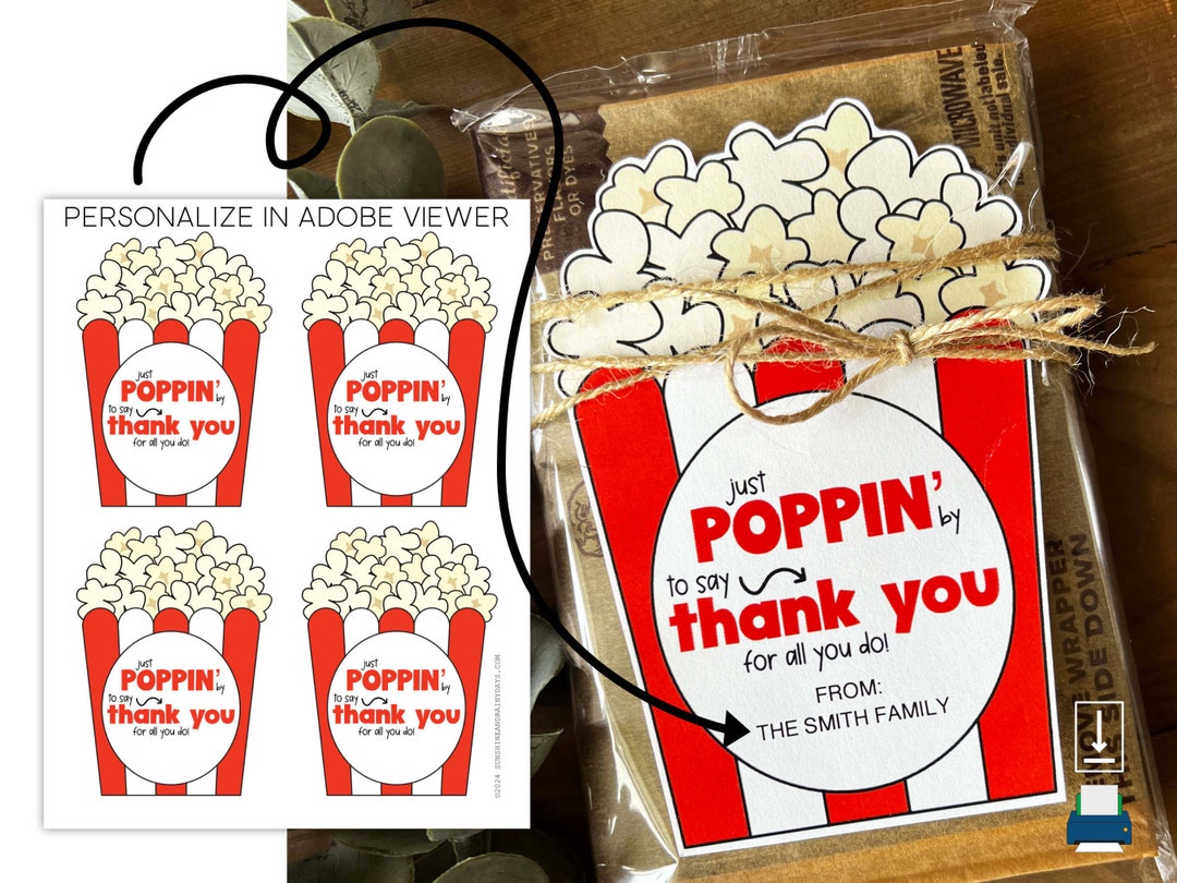 Fillable Appreciation Popcorn Tags • Thank You Popcorn Tags • Just ...