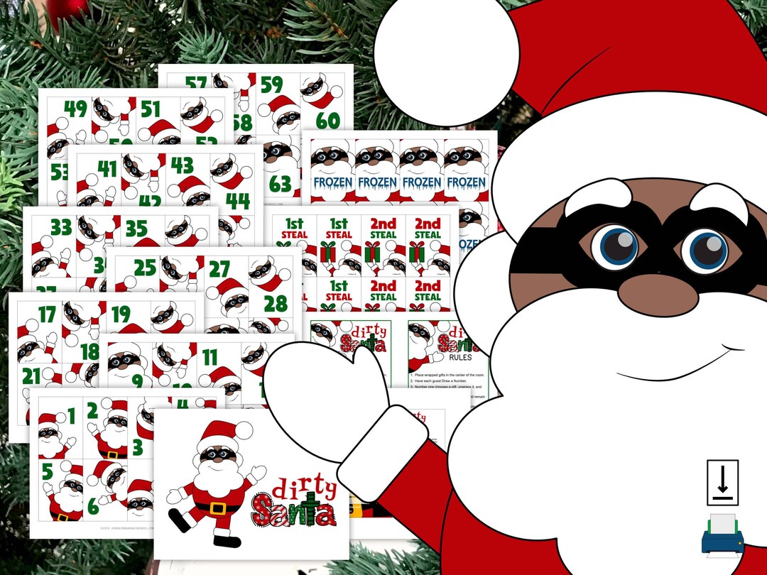 Printable Dirty Santa Gift Exchange Game Featuring Black Santa • Dirty ...