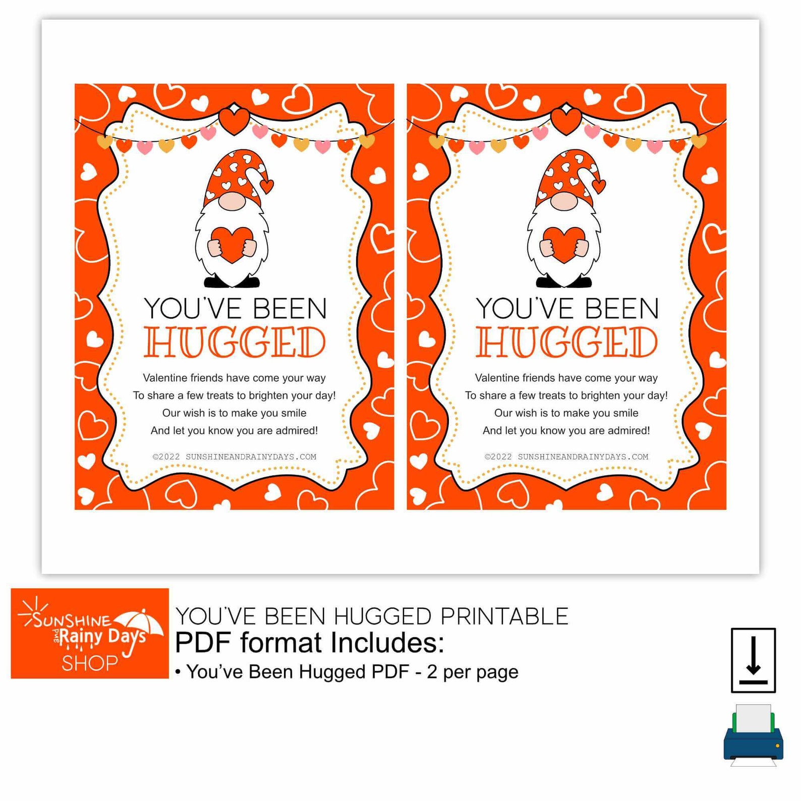 You've Been Hugged Gnome Valentine Printable You've Been Hugged ...