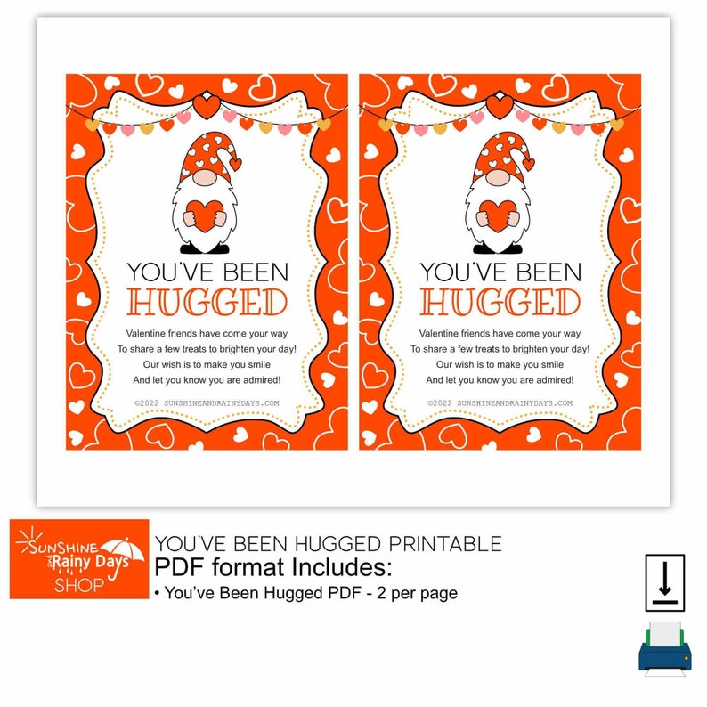 You've Been Hugged Gnome Valentine Printable You've Been Hugged ...