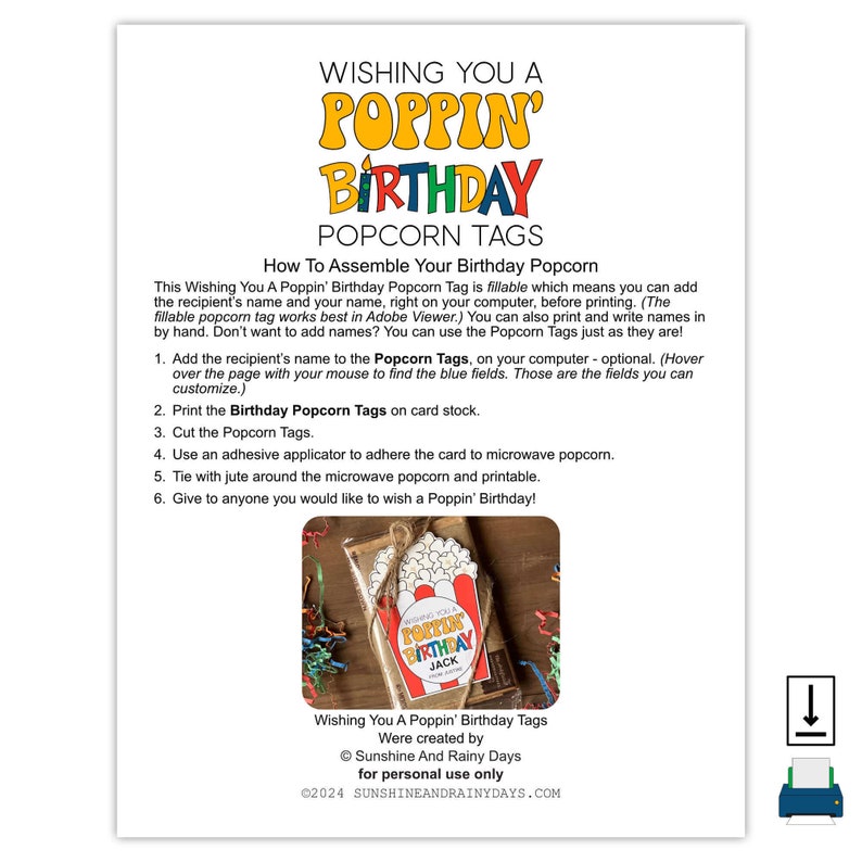 Fillable Wishing You A Poppin' Birthday Tag • Birthday Popcorn Tag ...