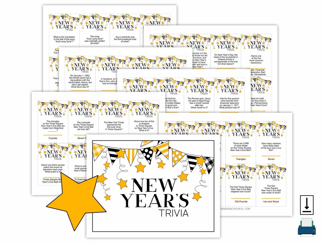Printable New Year's Trivia Game Cards Trivia Game Printable Trivia ...