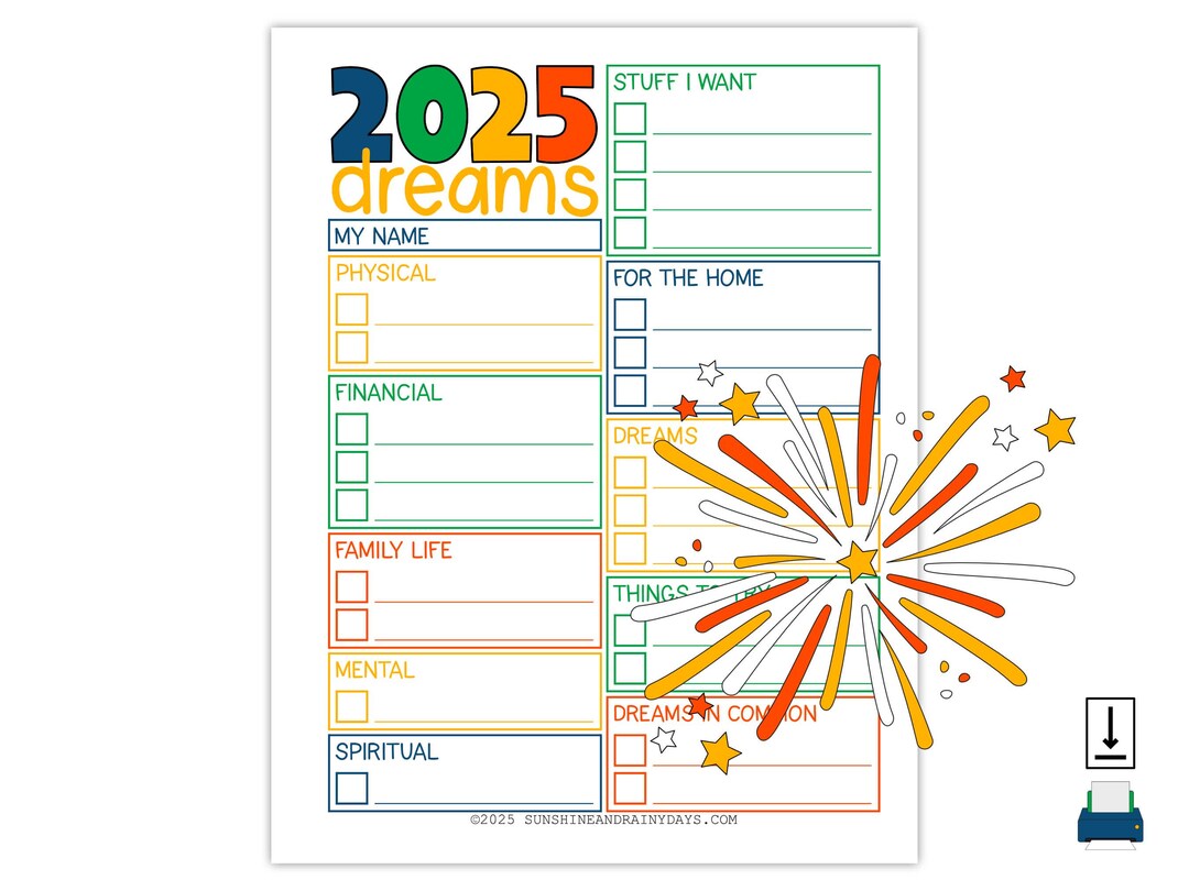 2025 New Year Dream Sheet • New Years Printable • New Year Resolutions ...