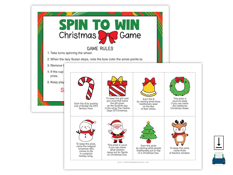 Spin to Win Christmas Bow Game Printable • Christmas Bow Game ...