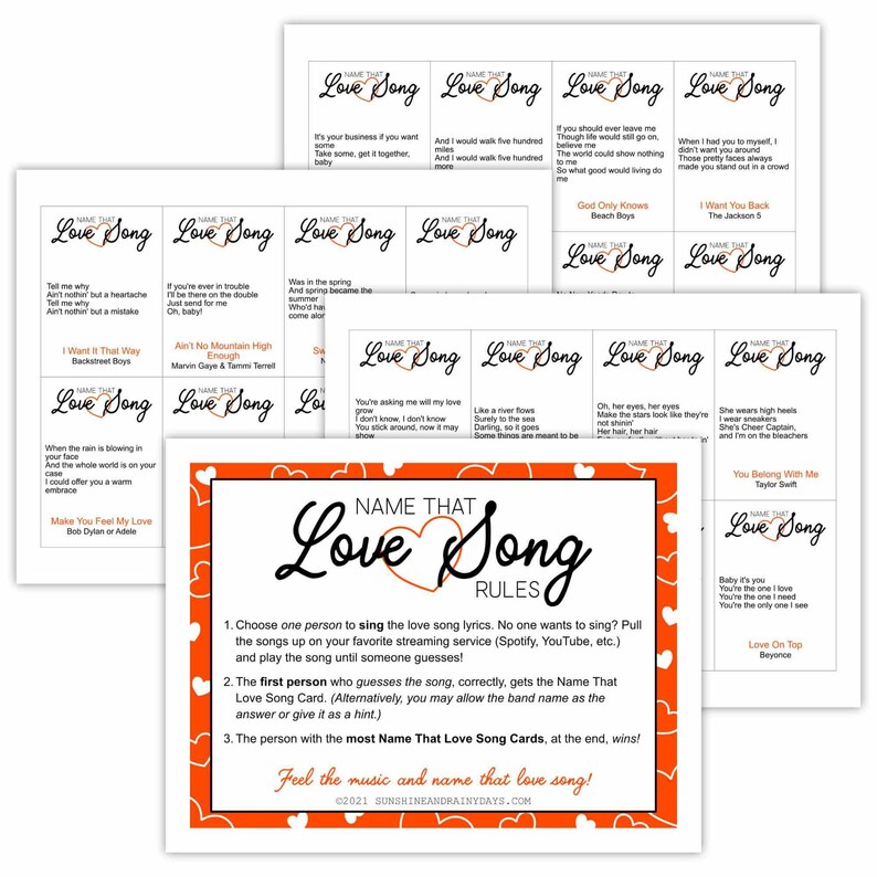 Name That Love Song Game Valentine Game Valentine Party Game for Adults ...