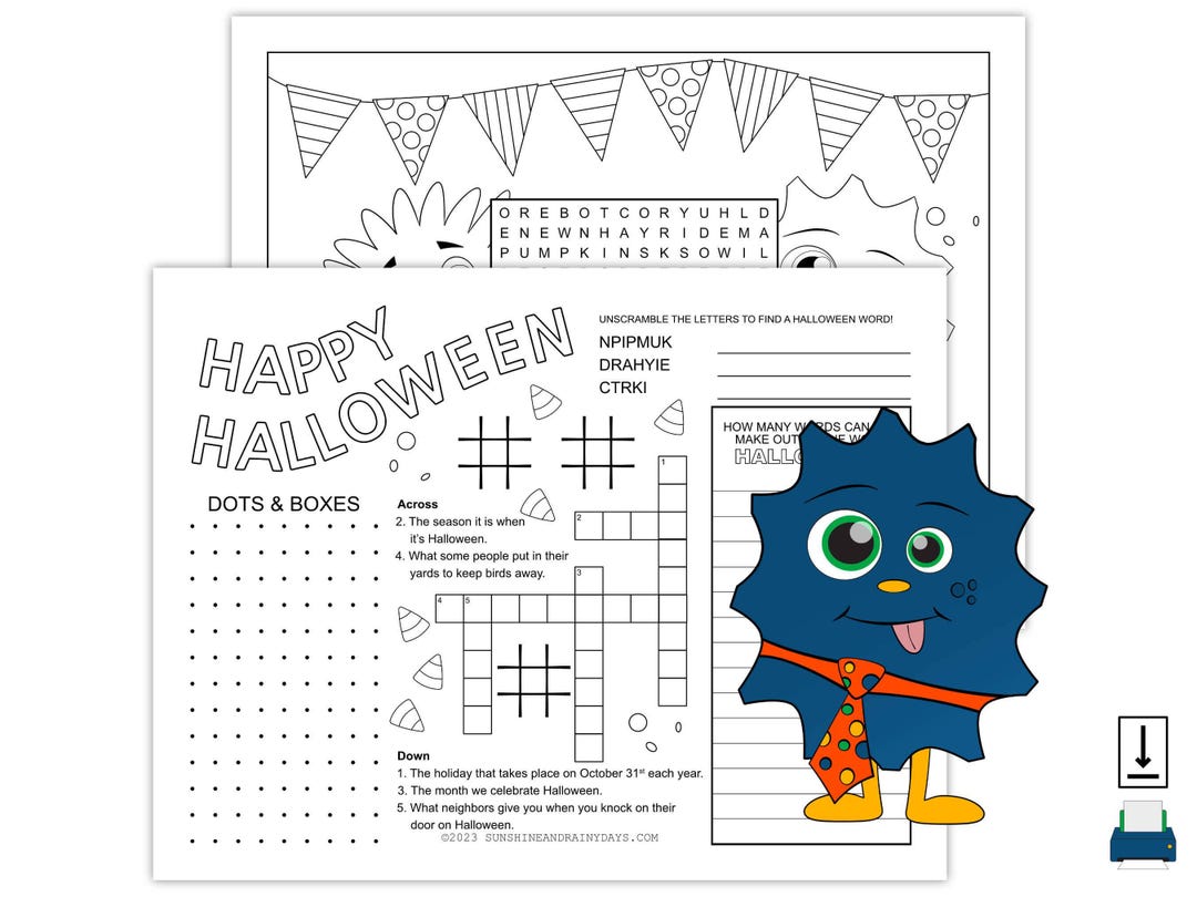Printable Halloween Placemat • Halloween Activity Placemat • Activity ...