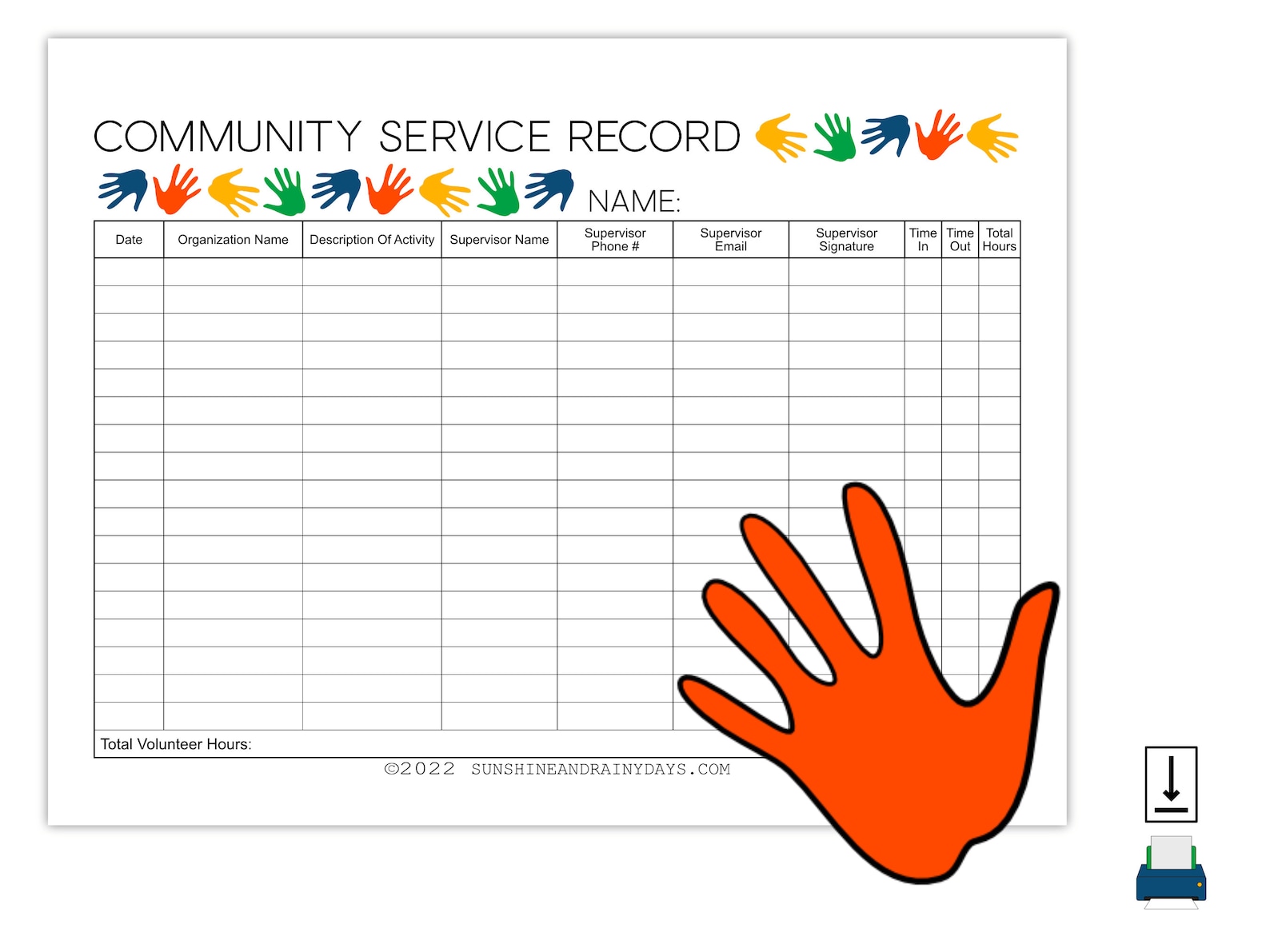Community Service Record • Community Service Log Sheet • Community ...