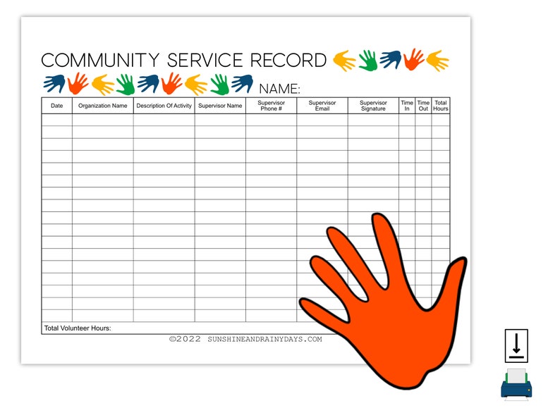 Community Service Record • Community Service Log Sheet • Community ...