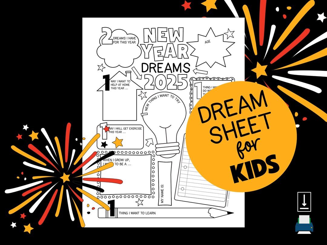 2025 Kids New Years Goals Worksheet • New Years Printable • Kids New ...