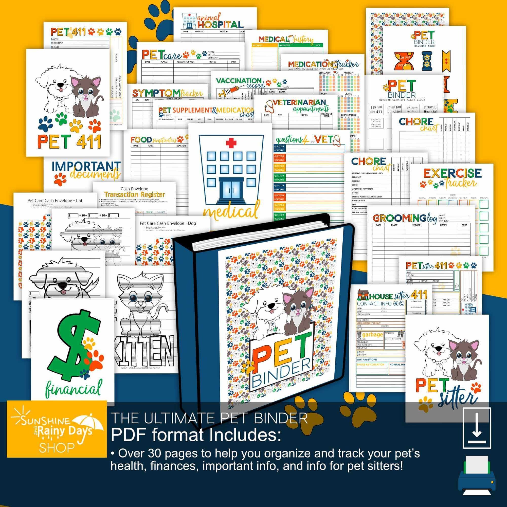 Printable Pet Binder Ultimate Pet Binder Pet Health Sheets Pet Records ...