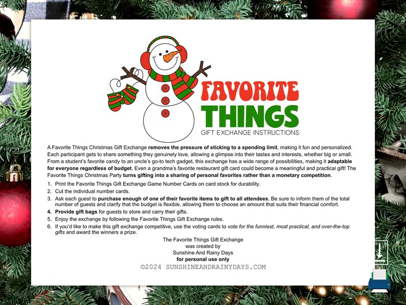 Favorite Things Christmas Gift Exchange Numbers • Printable Gift ...