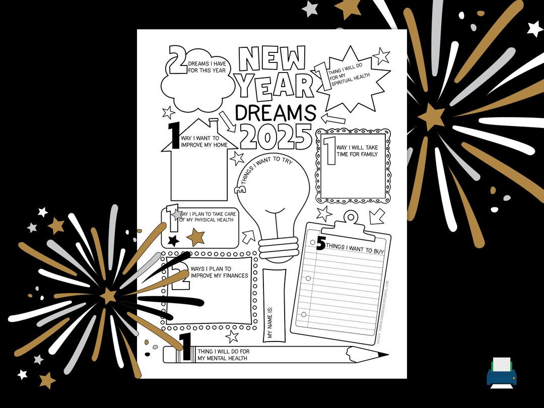 Hoja de trabajo de objetivos de Año Nuevo 2025 • Hoja imprimible de Año ...