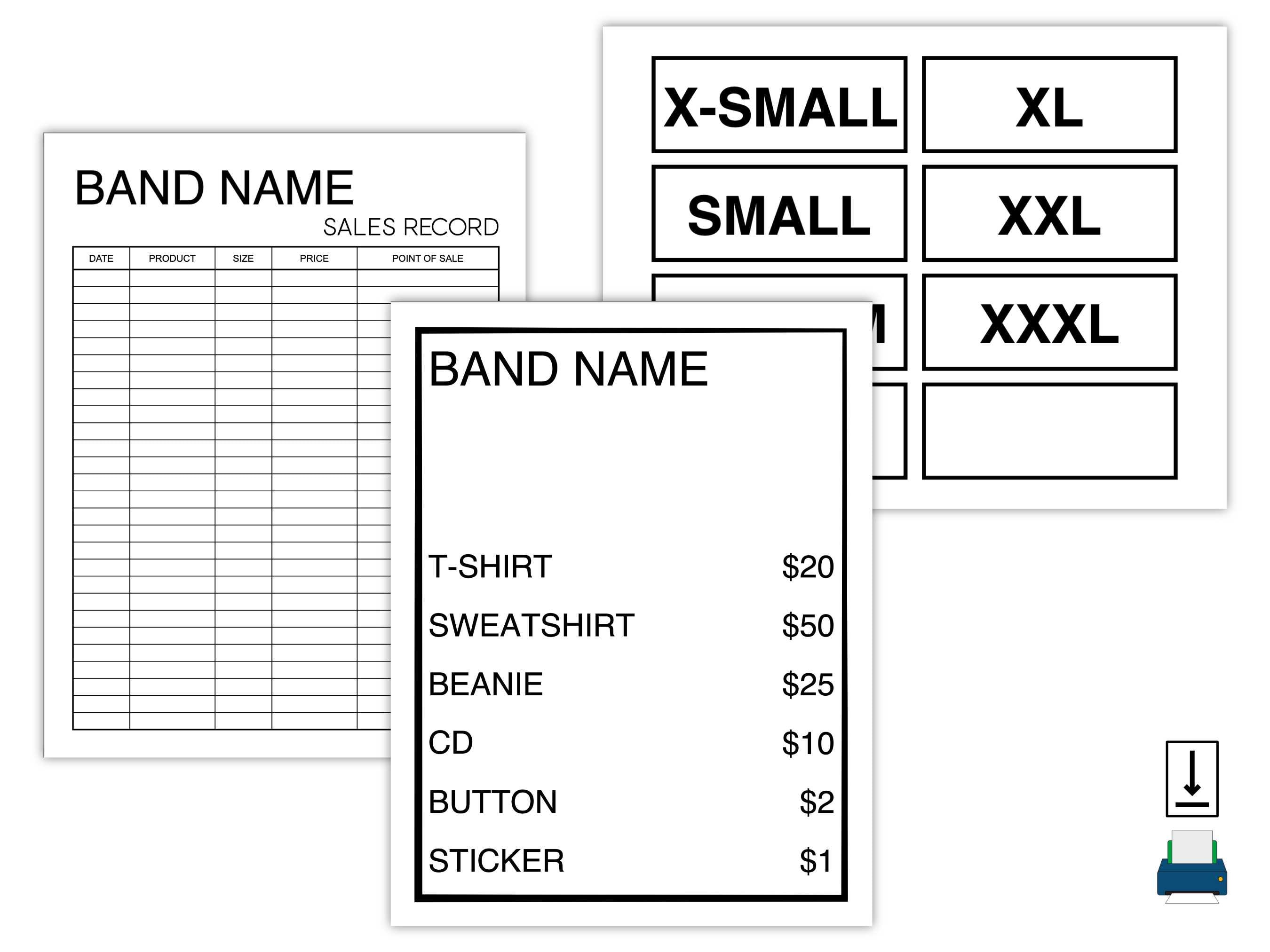 Band Merch Table Printables • Band Sales Record • Band Price List ...