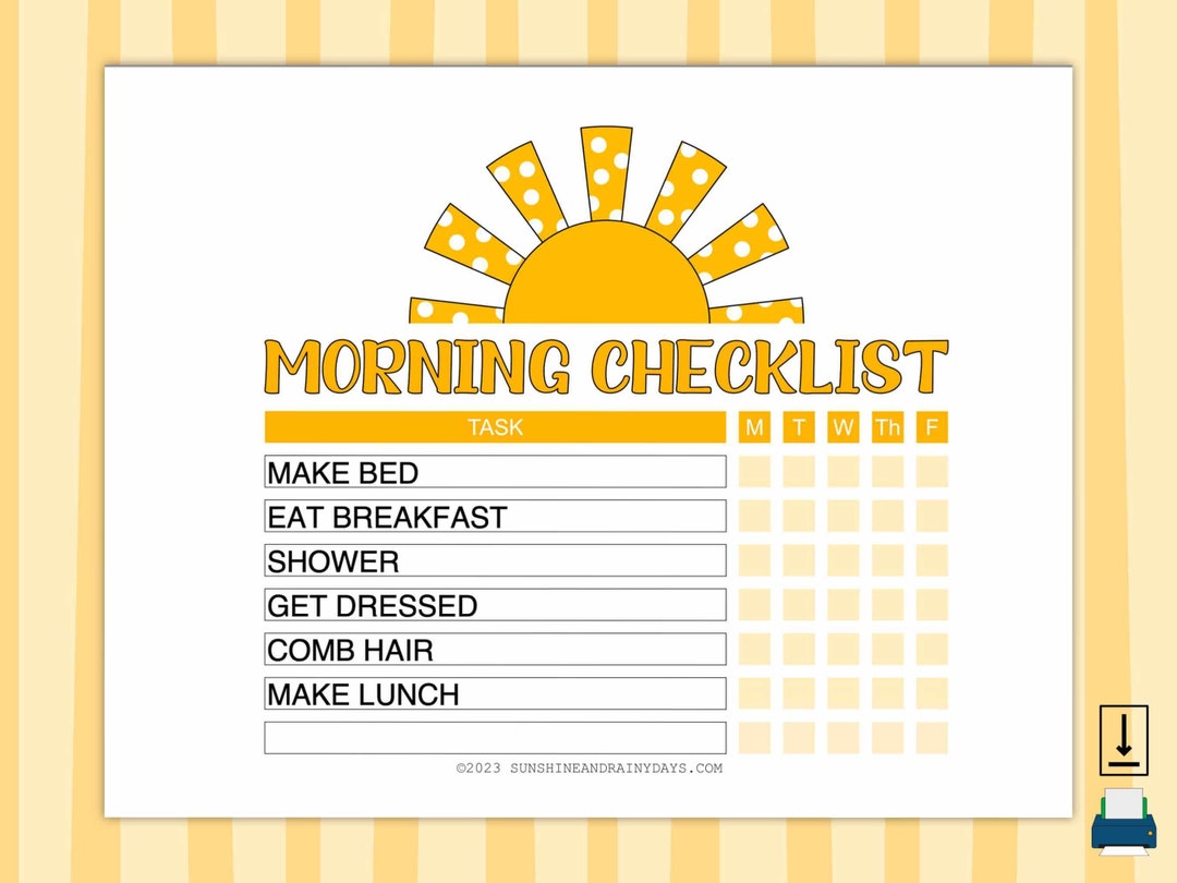 Fillable Back-to-school Morning Checklist Responsibility Chart Morning ...