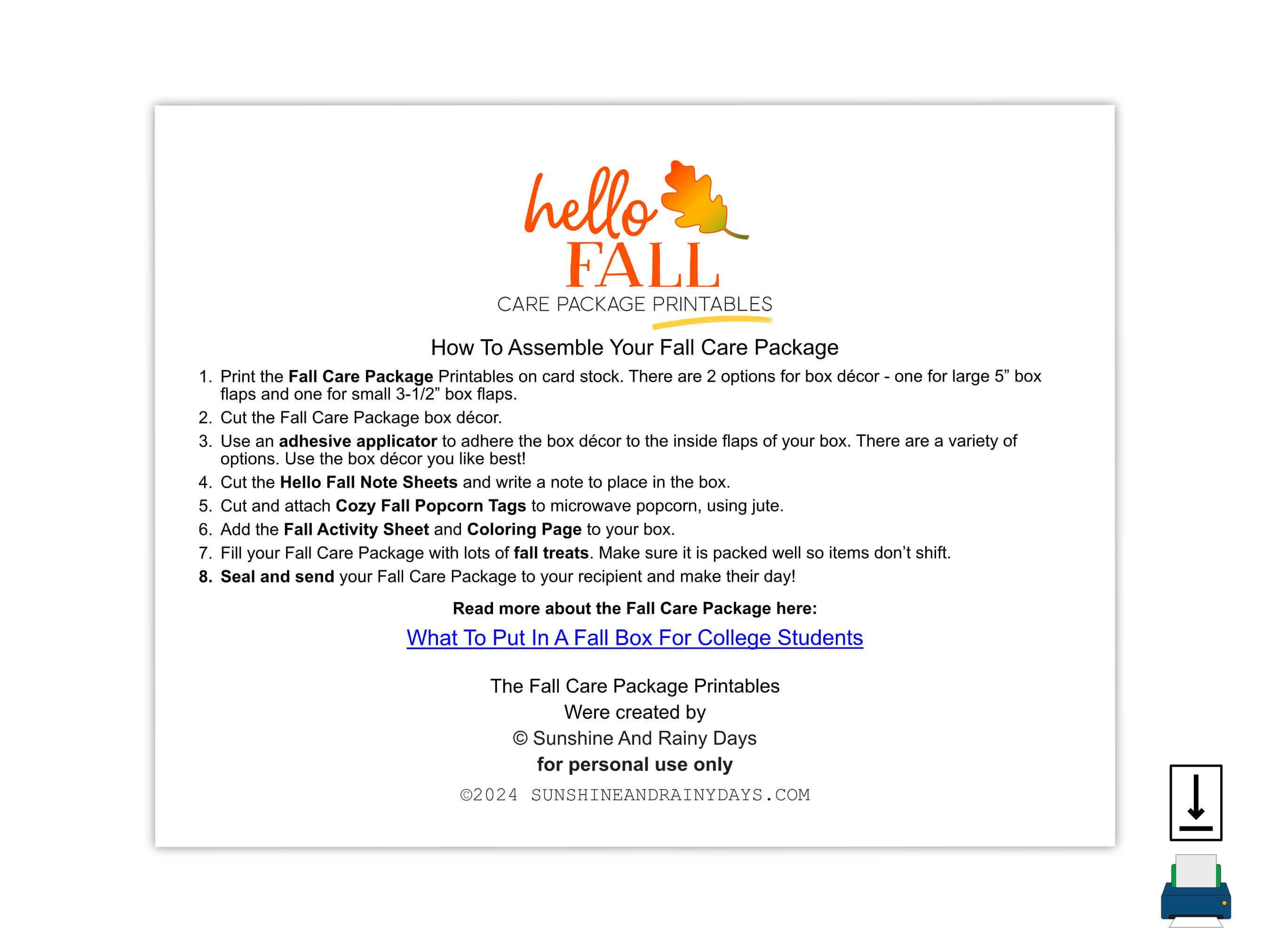 Fall Care Package Printables • Fall Box for College Students • College ...