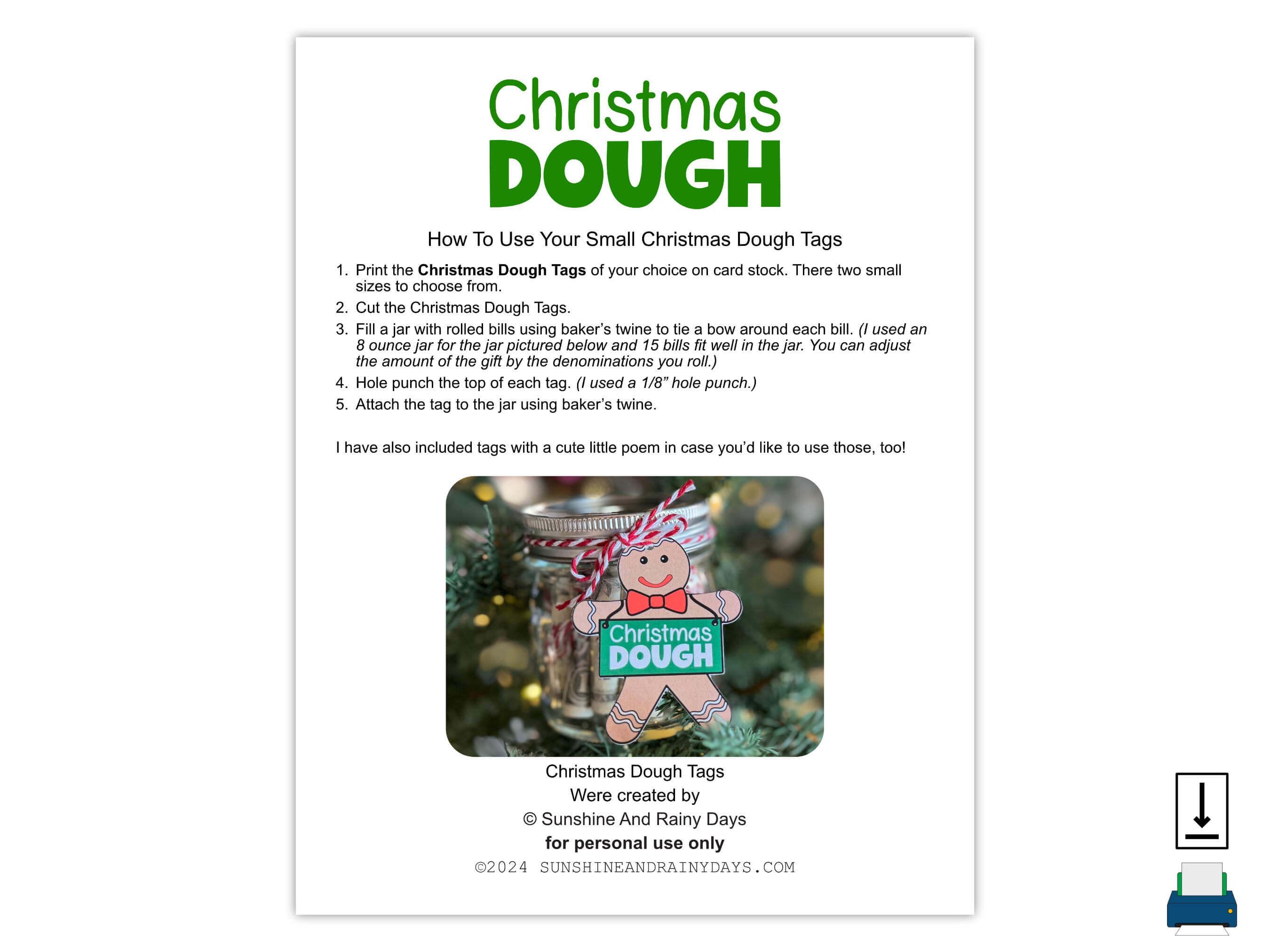 Printable Christmas Dough Tags and Baggie Toppers • Christmas Money ...
