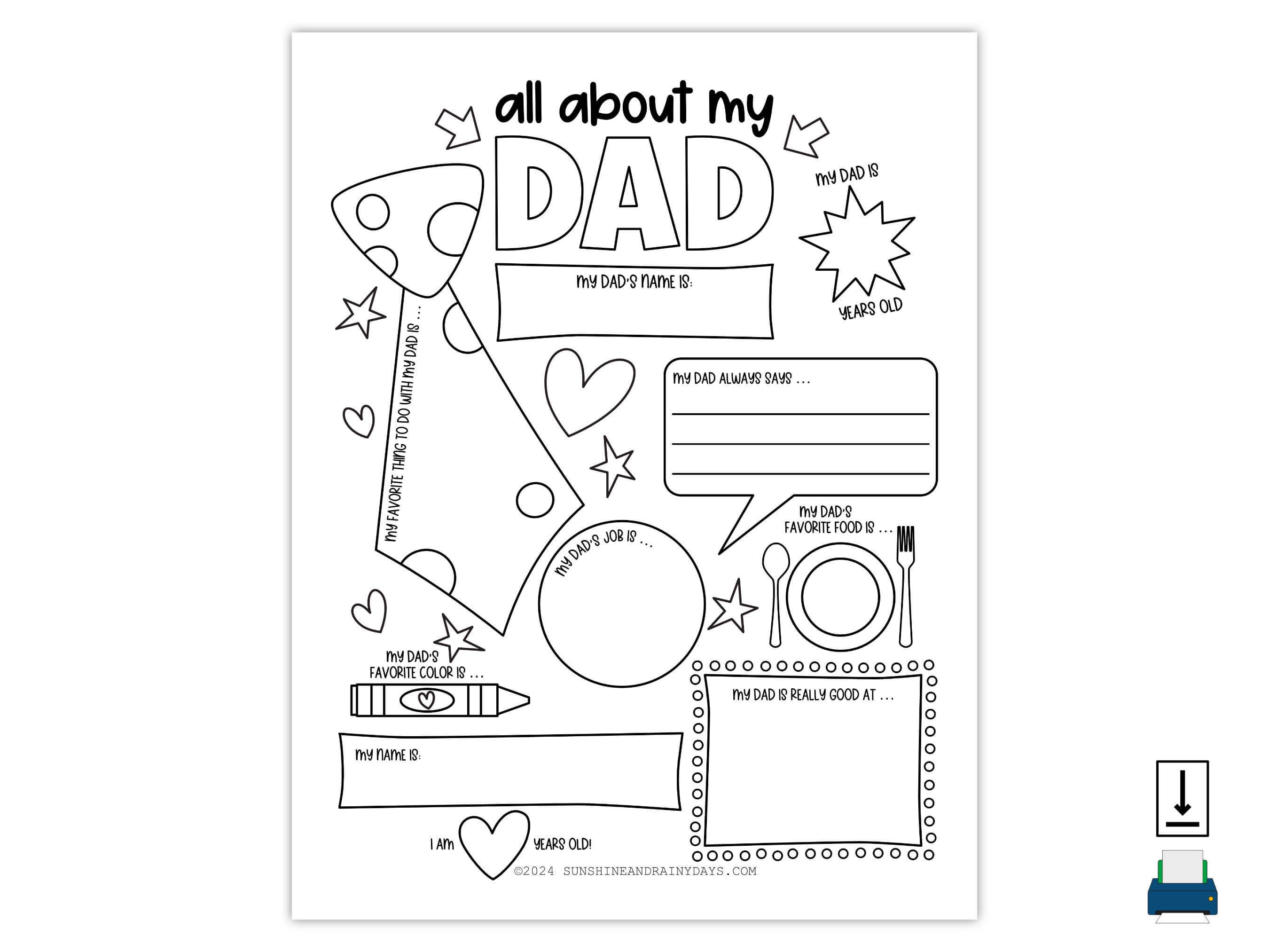 All About My Dad Father's Day Coloring Page Printable for Kids • Kids ...