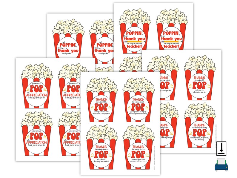 Fillable Teacher Appreciation Popcorn Tags Printable Microwave Popcorn ...