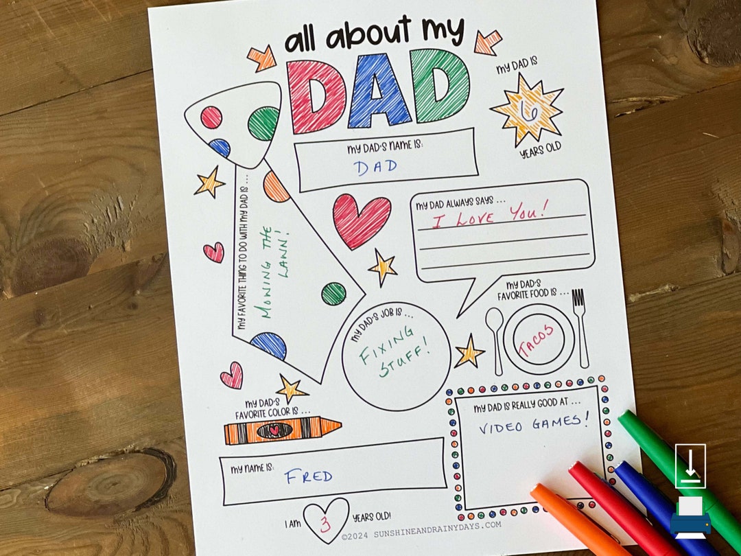 All About My Dad Father's Day Coloring Page Printable for Kids • Kids ...
