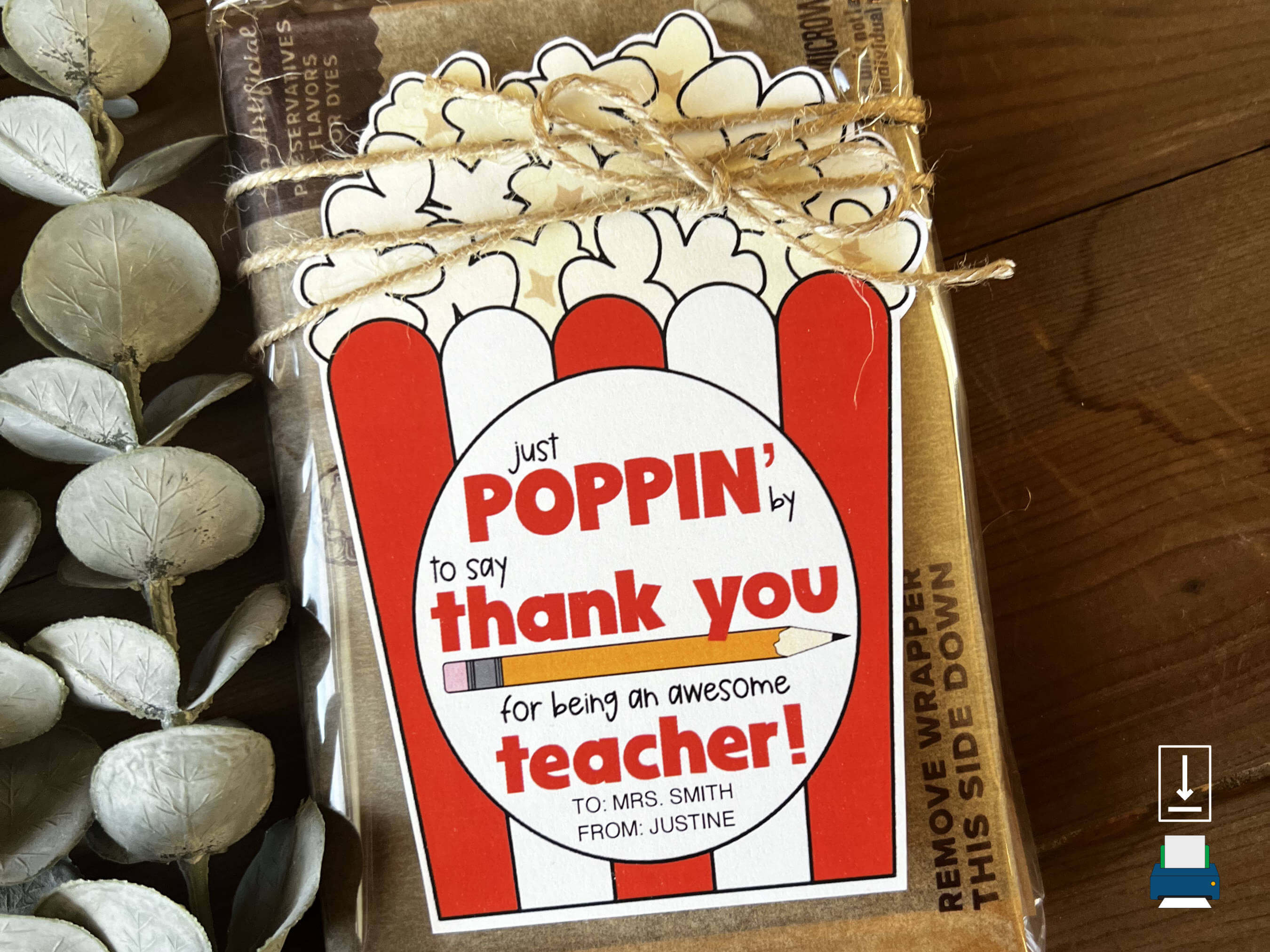 Fillable Teacher Appreciation Popcorn Tags Printable Microwave Popcorn ...