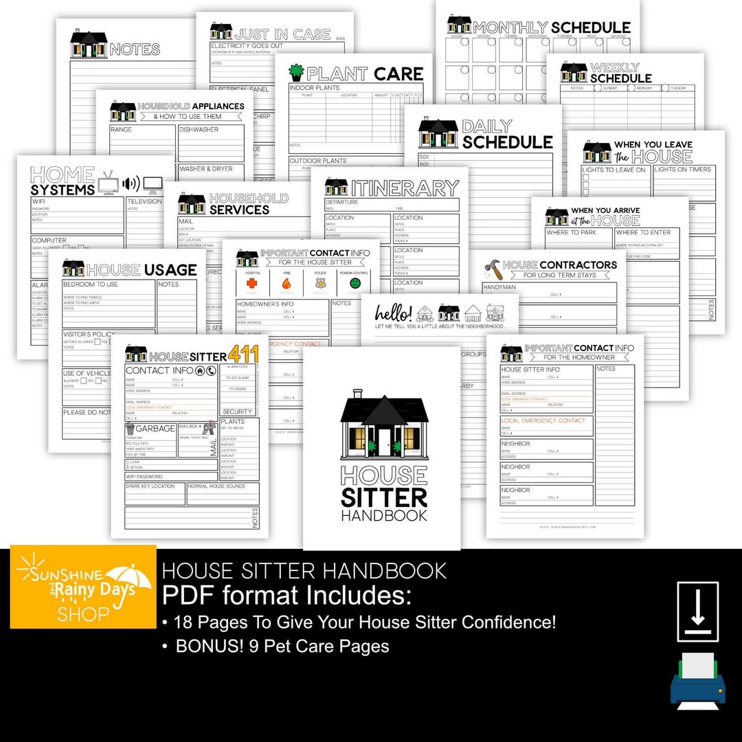 Fillable House Sitter Planner • House Sitter Info • House Sitter ...