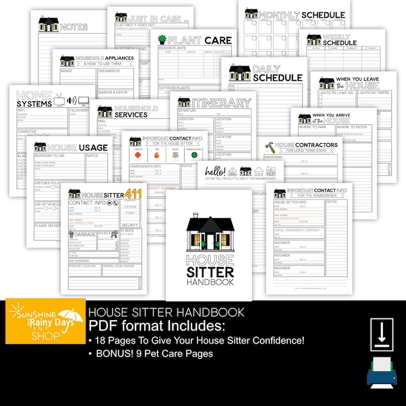 Fillable House Sitter Planner • House Sitter Info • House Sitter ...