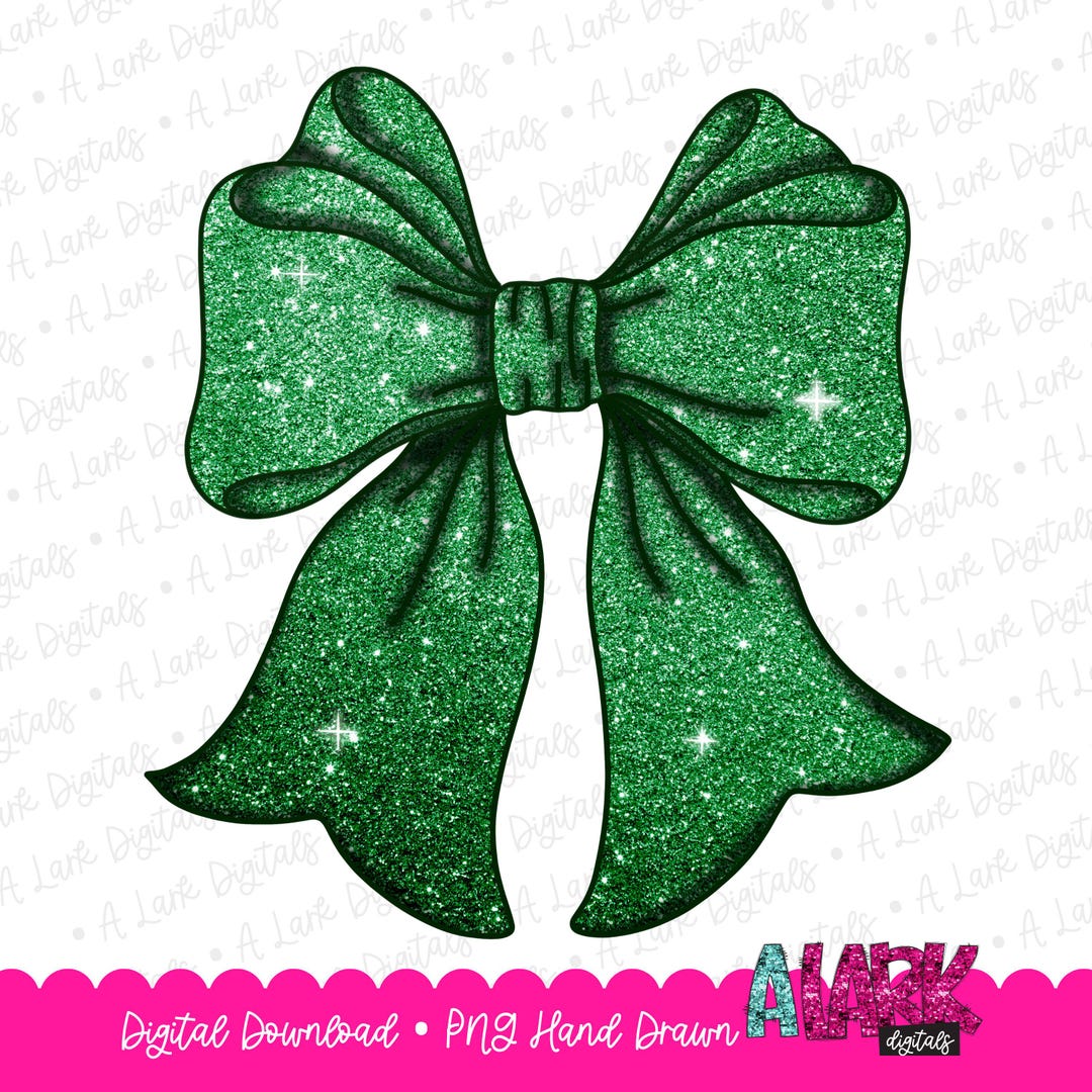 Hand Drawn Green Glitter Bow PNG Digital Download for Crafts Green Bow ...