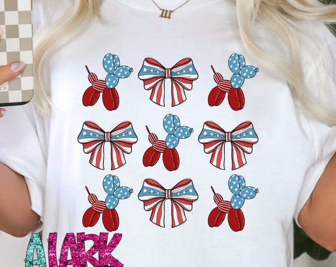 4th of July Balloon Dog PNG 4th of July Coquette Bow PNG Stacked 4th of ...