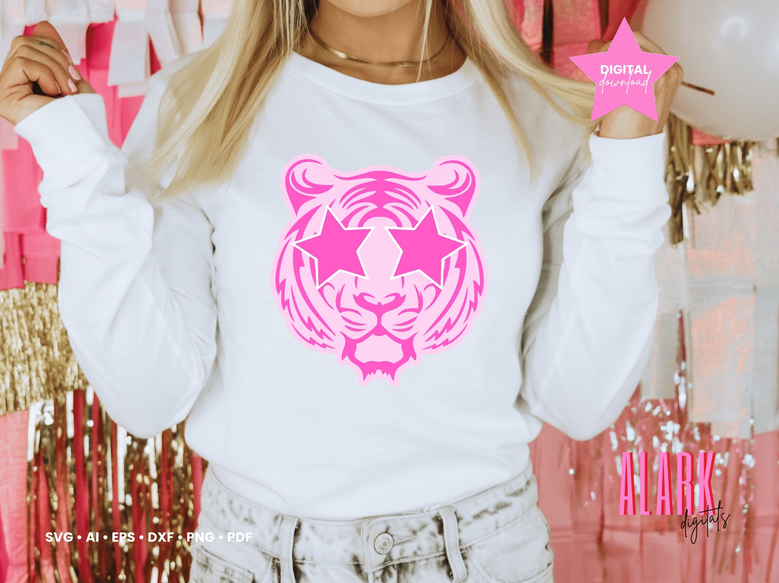 Preppy SVG File Tiger SVG File Pink Tiger With Star Eyes PNG File Tiger ...
