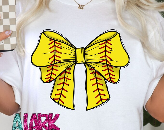 Softball Bows PNG Coquette Softball PNG Hand Drawn Softball Bow PNG ...