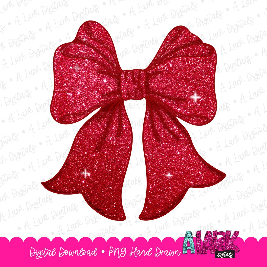 Hand Drawn Red Glitter Bow PNG Digital Download for Crafts Red Bow ...