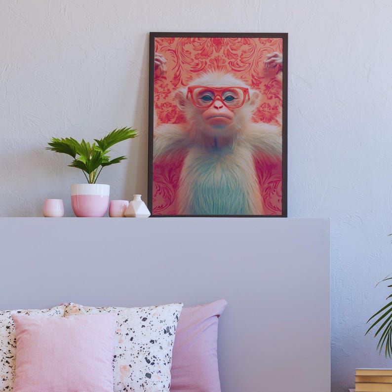 Whimsical Monkey | Digital Art Print | Animal Portrait | Stylish Wall ...