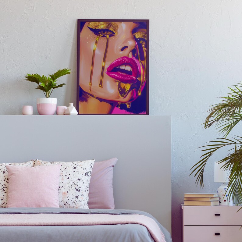 Gold Drip Pop Art Print | Bold Woman Portrait Wall Art | High ...