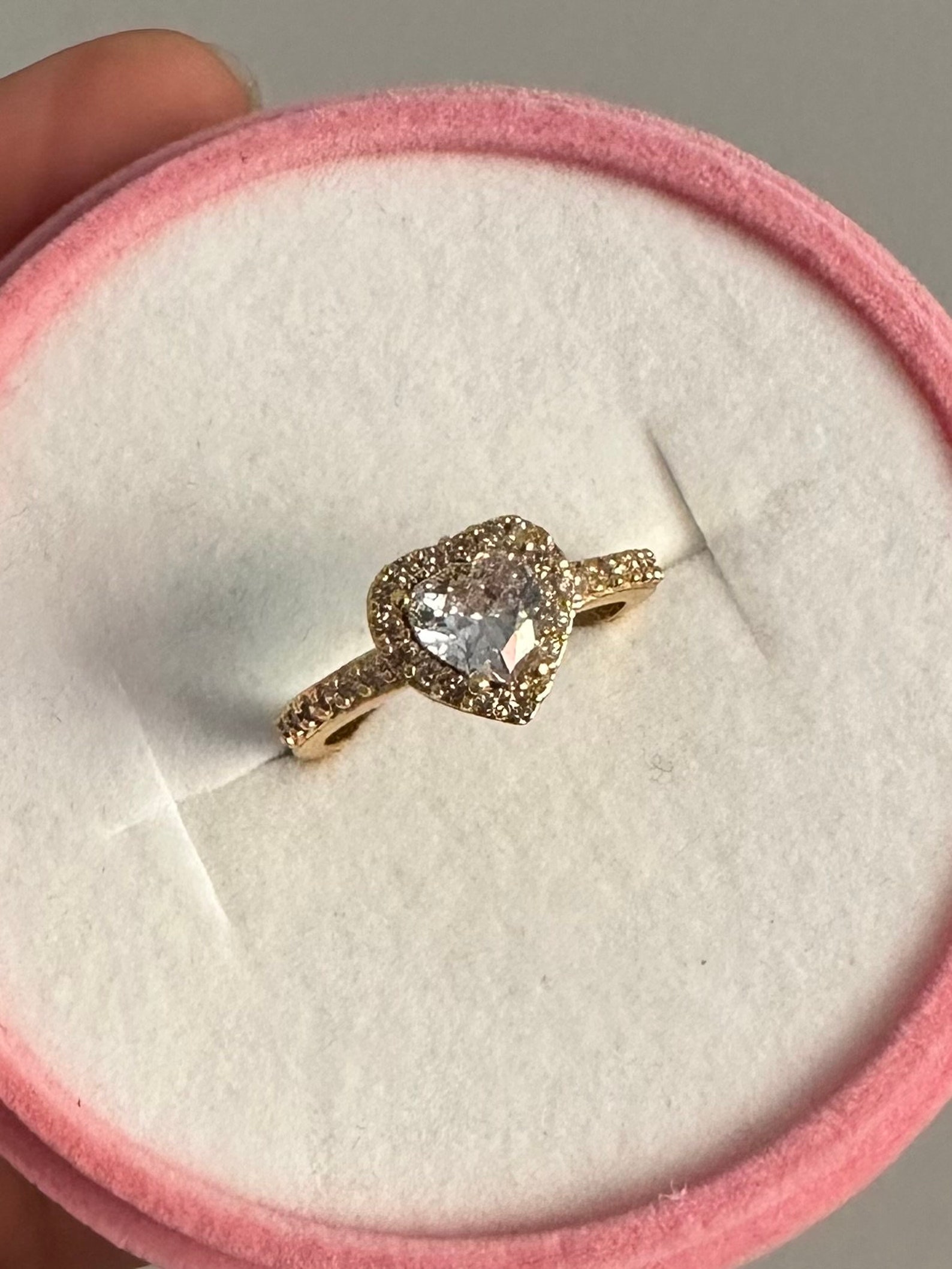 Adjustable Zircon Stone Heart Ring, Pink Stone Heart Ring, Sparkling ...