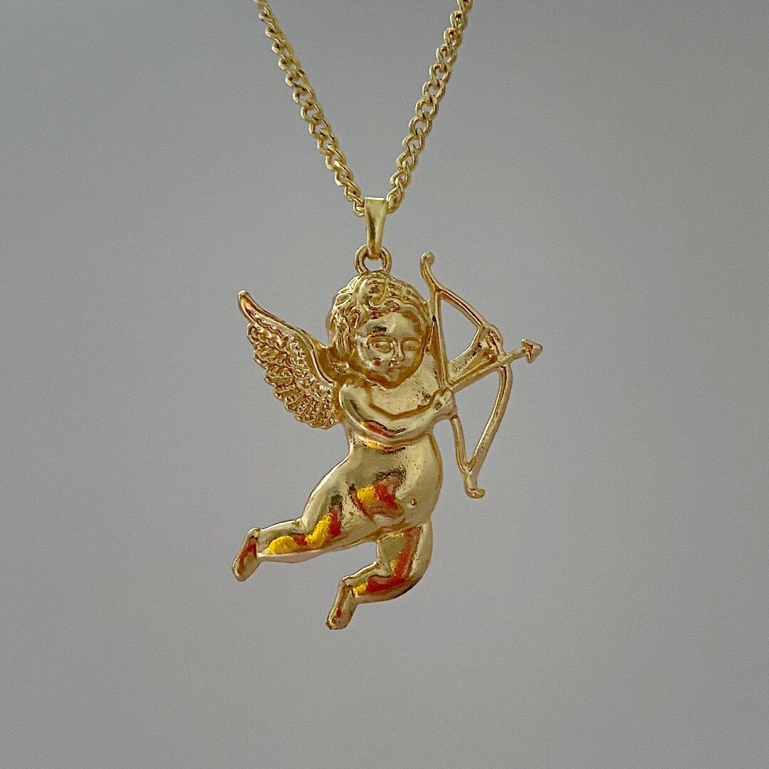 Cherub Charm Necklace, Angel Charm, 24k Gold Plated, Arrow Charm ...