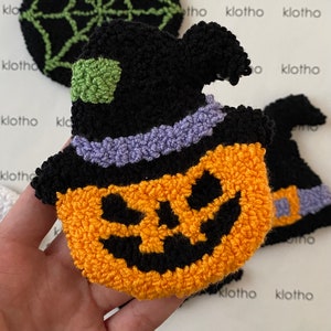 Halloween Drink Coasters, Set of 2 Drink Coasters, Pumpkin Punch Needle ...