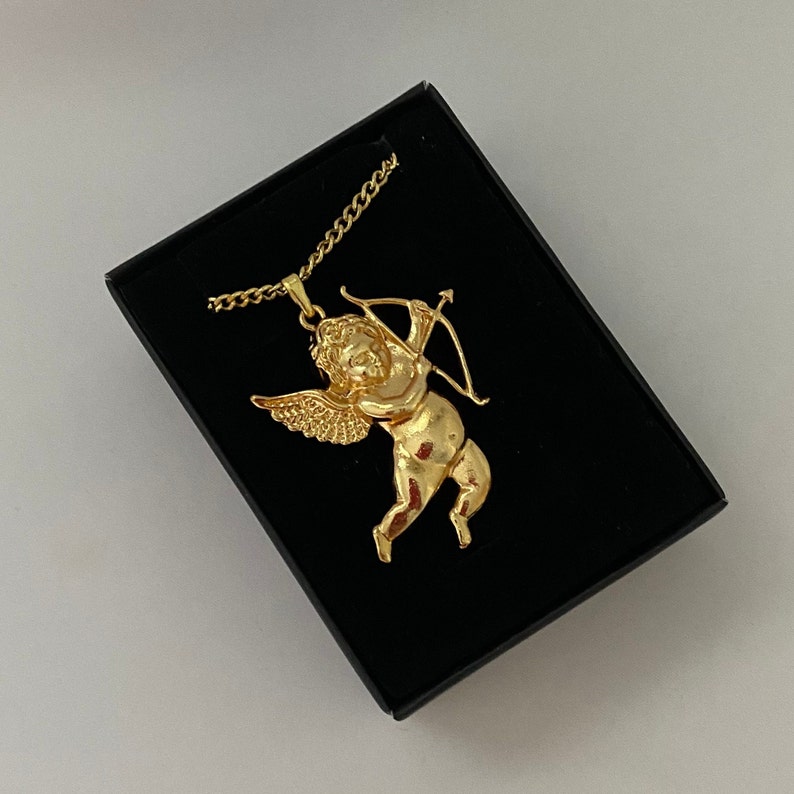 Cherub Charm Necklace, Angel Charm, 24k Gold Plated, Arrow Charm ...