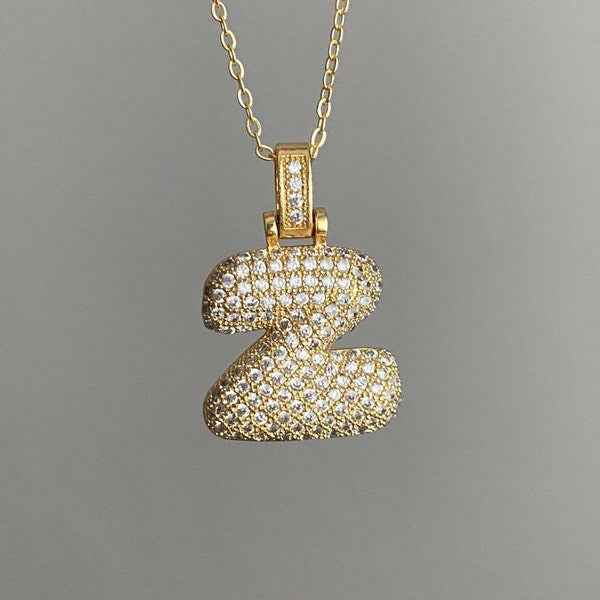 14k Gold Bubble Initial Pendant - Etsy