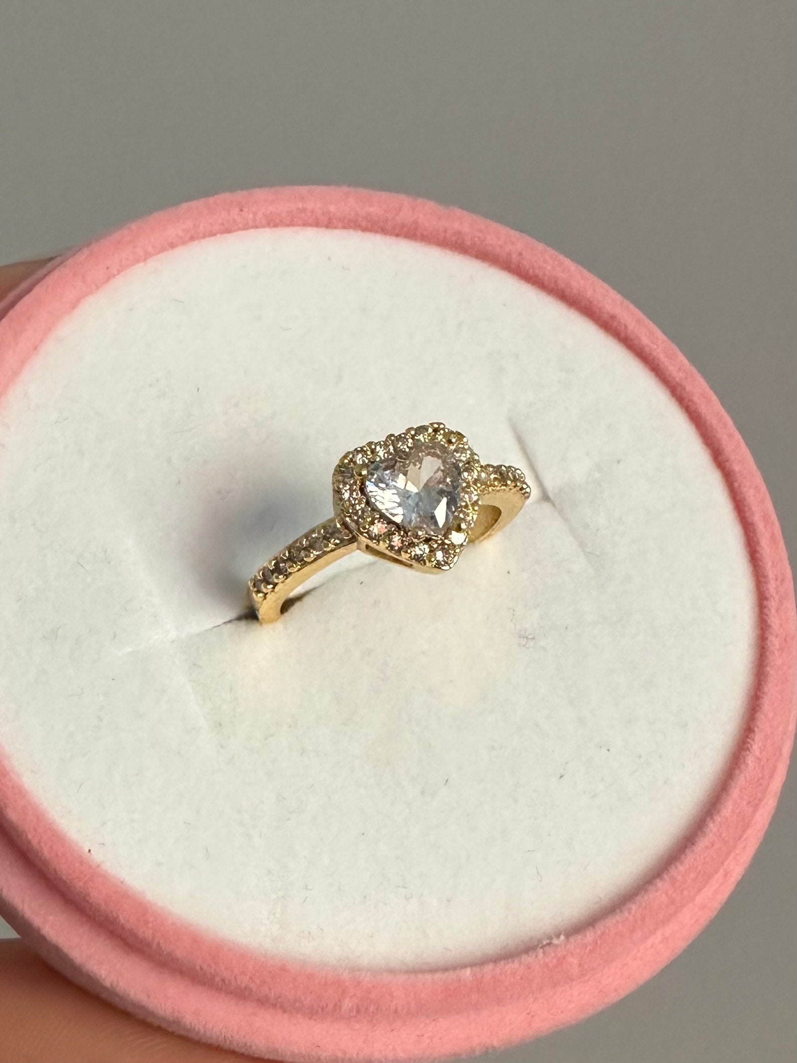 Adjustable Zircon Stone Heart Ring, Pink Stone Heart Ring, Sparkling Diamond Ring, Wedding Ring ...