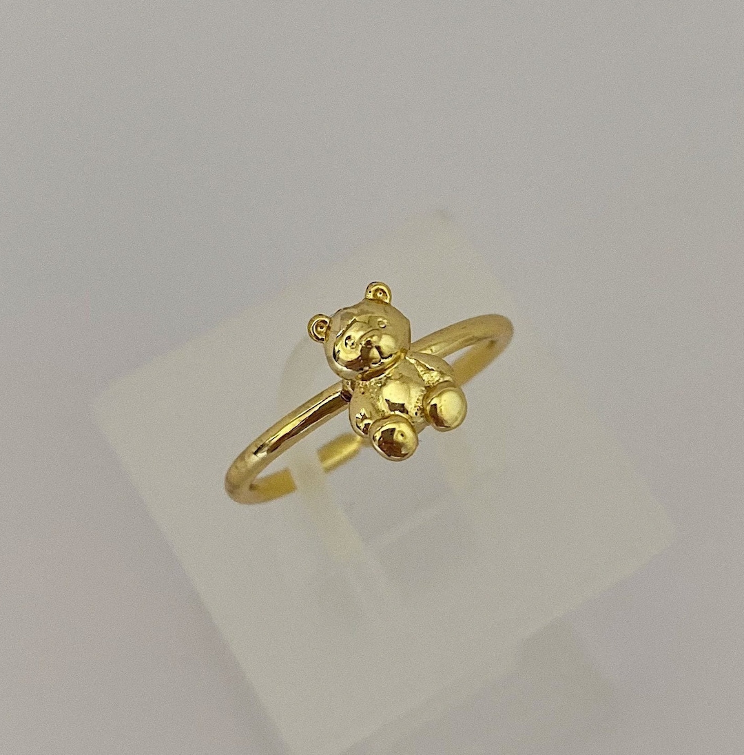 Teddy Bear Ring, 24K Gold Plated, Brass, Adjustable, Fashion Jewelry ...