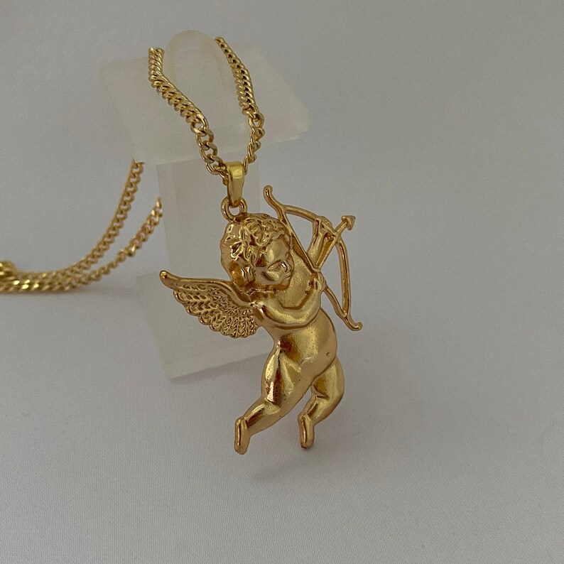 Cherub Charm Necklace, Angel Charm, 24k Gold Plated, Arrow Charm ...
