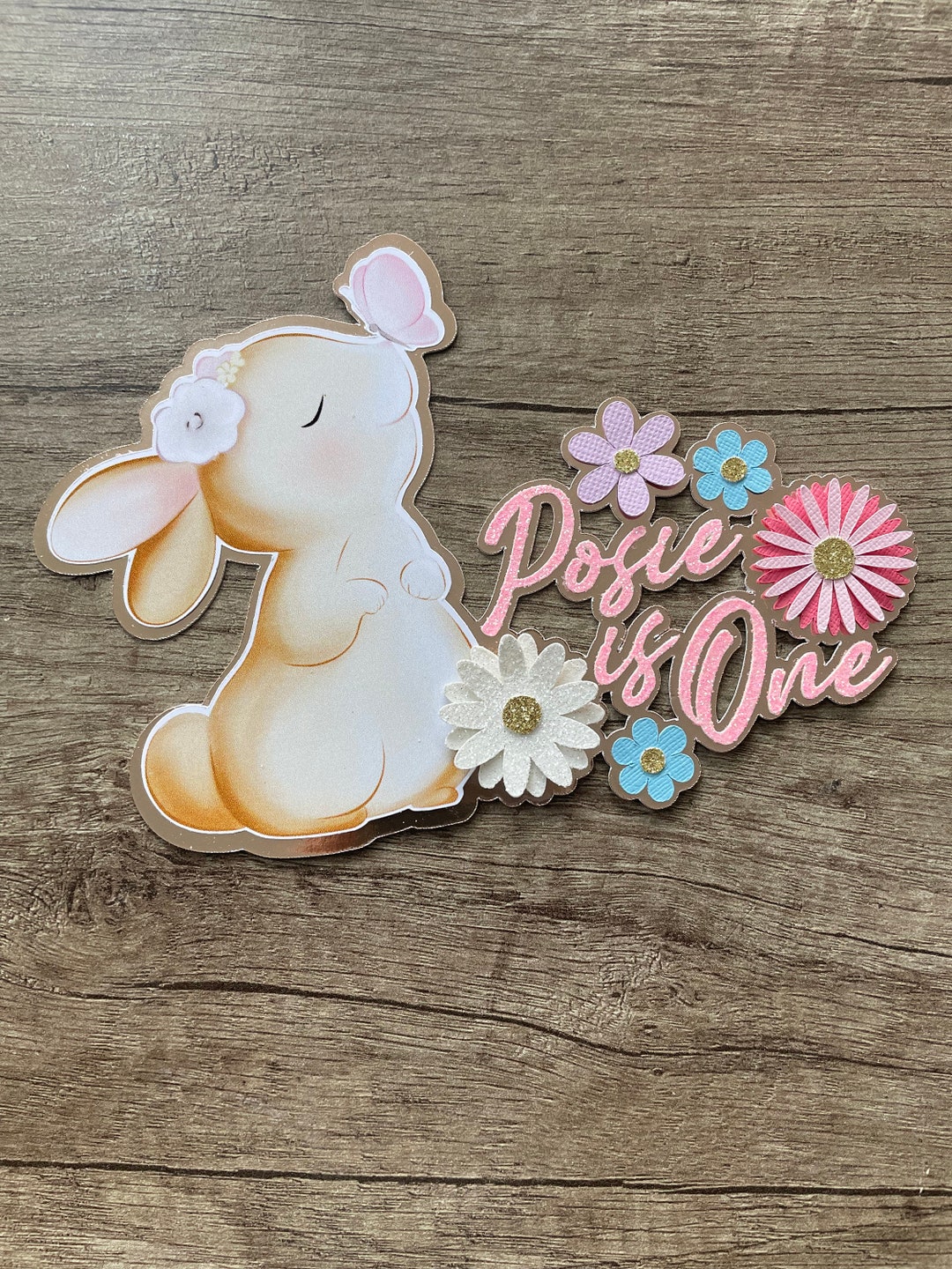 Cute Bunny Cake Topper, Personalised Bunny Cake Topper, Cardstock - Etsy