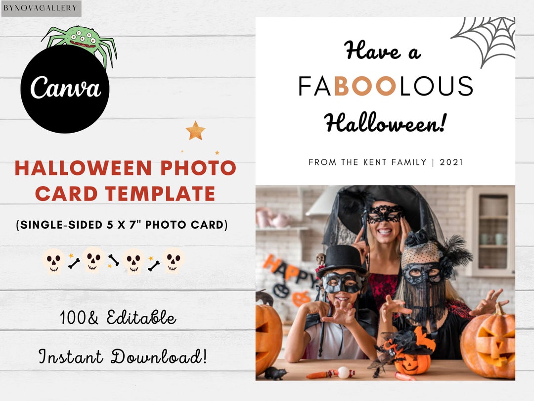 Editable Halloween Photo Card Template| Canva| Printable Halloween ...