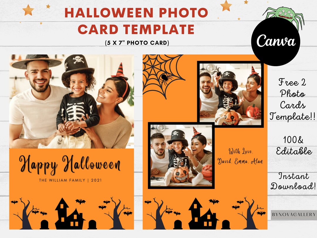 Editable Halloween Photo Card Template| Canva| Printable Halloween ...