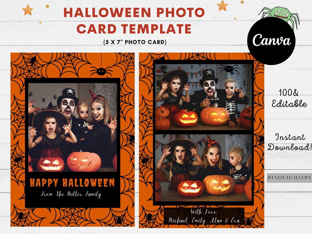 Editable Halloween Photo Card Template | Canva | Printable Halloween ...