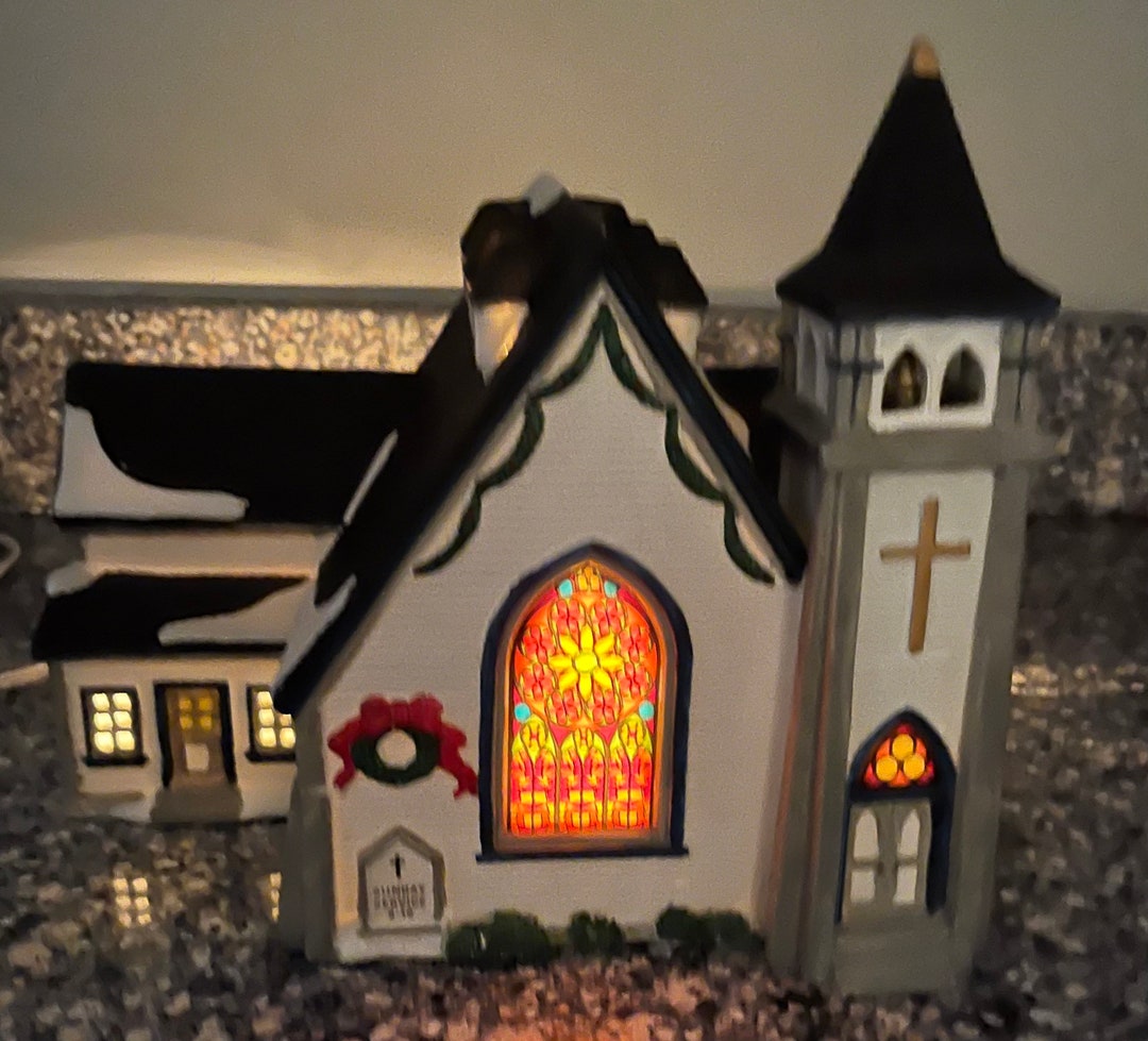 Vintage Lemax Lighted Ceramic Church With Faux Stain Glass Window - Etsy