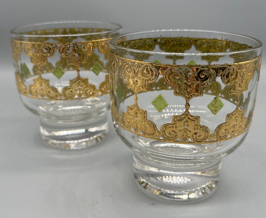 Vintage Culver Valencia Low Ball Footed Roly Poly Glasses 22K Gold Set ...