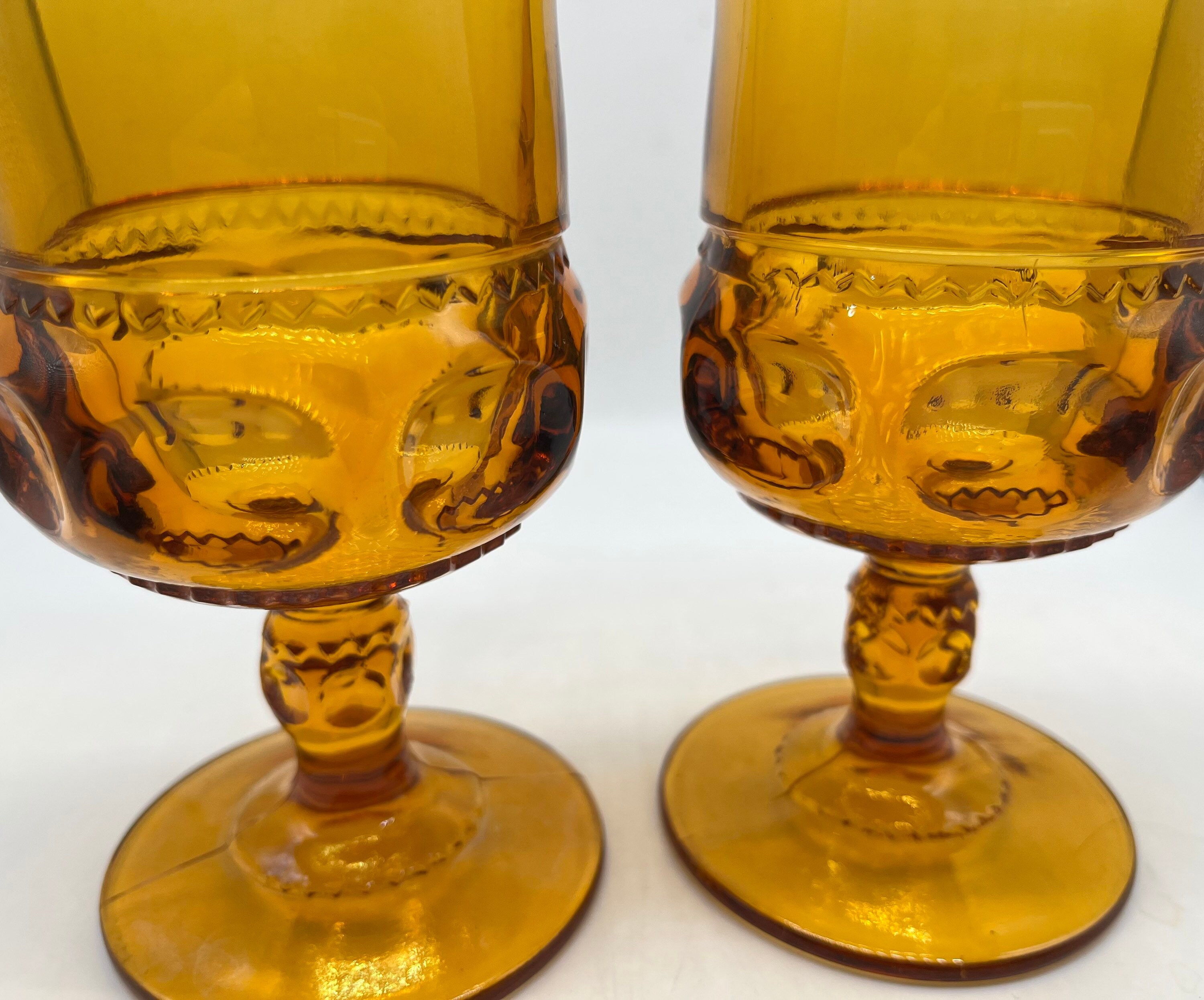 Vintage Indiana Glass Kings Crown Thumbprint Amber Goblets Set - Etsy