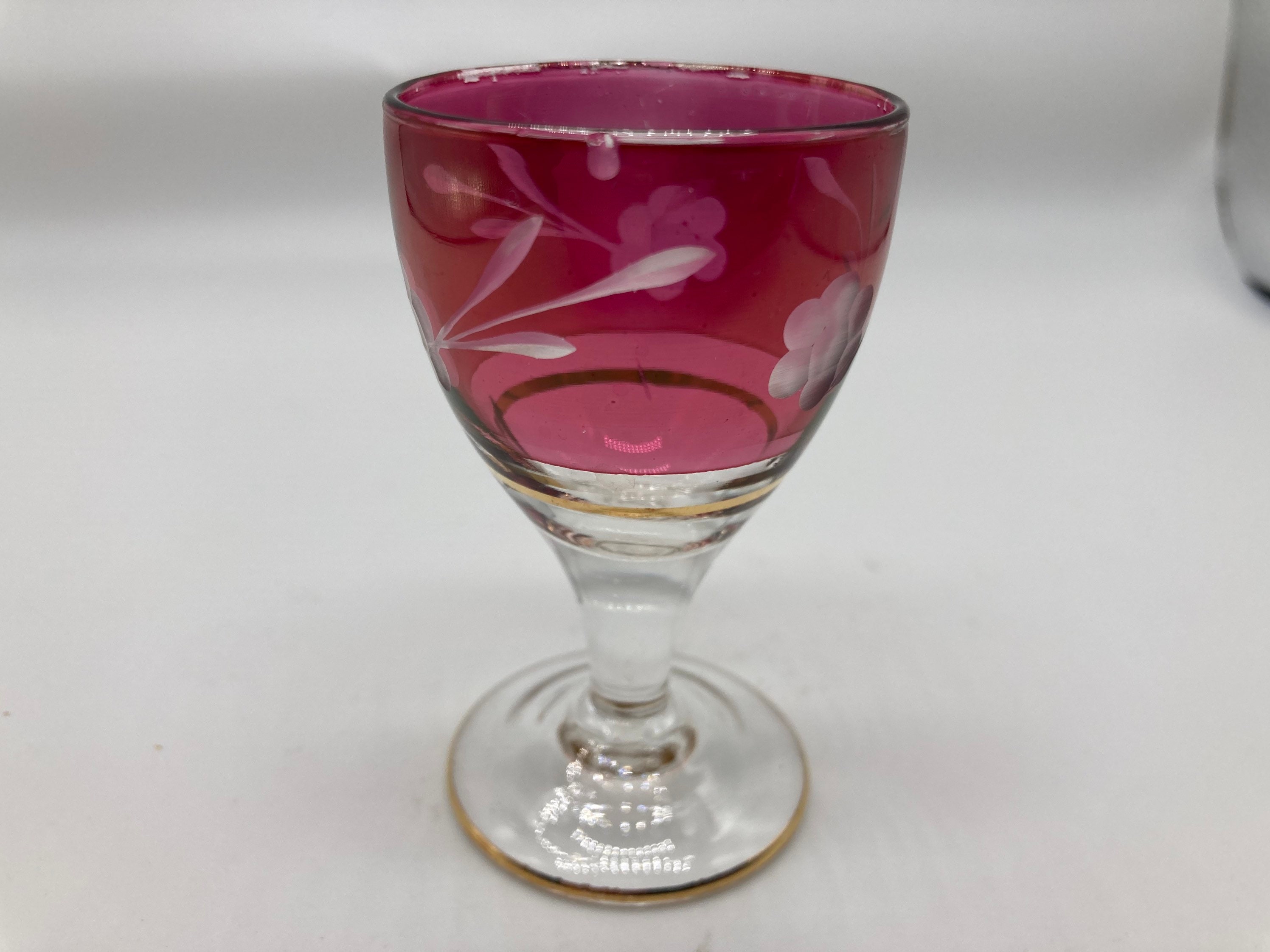 Vintage MCM Ruby Red Flash Etched Glass Decanter With 4 Footed - Etsy