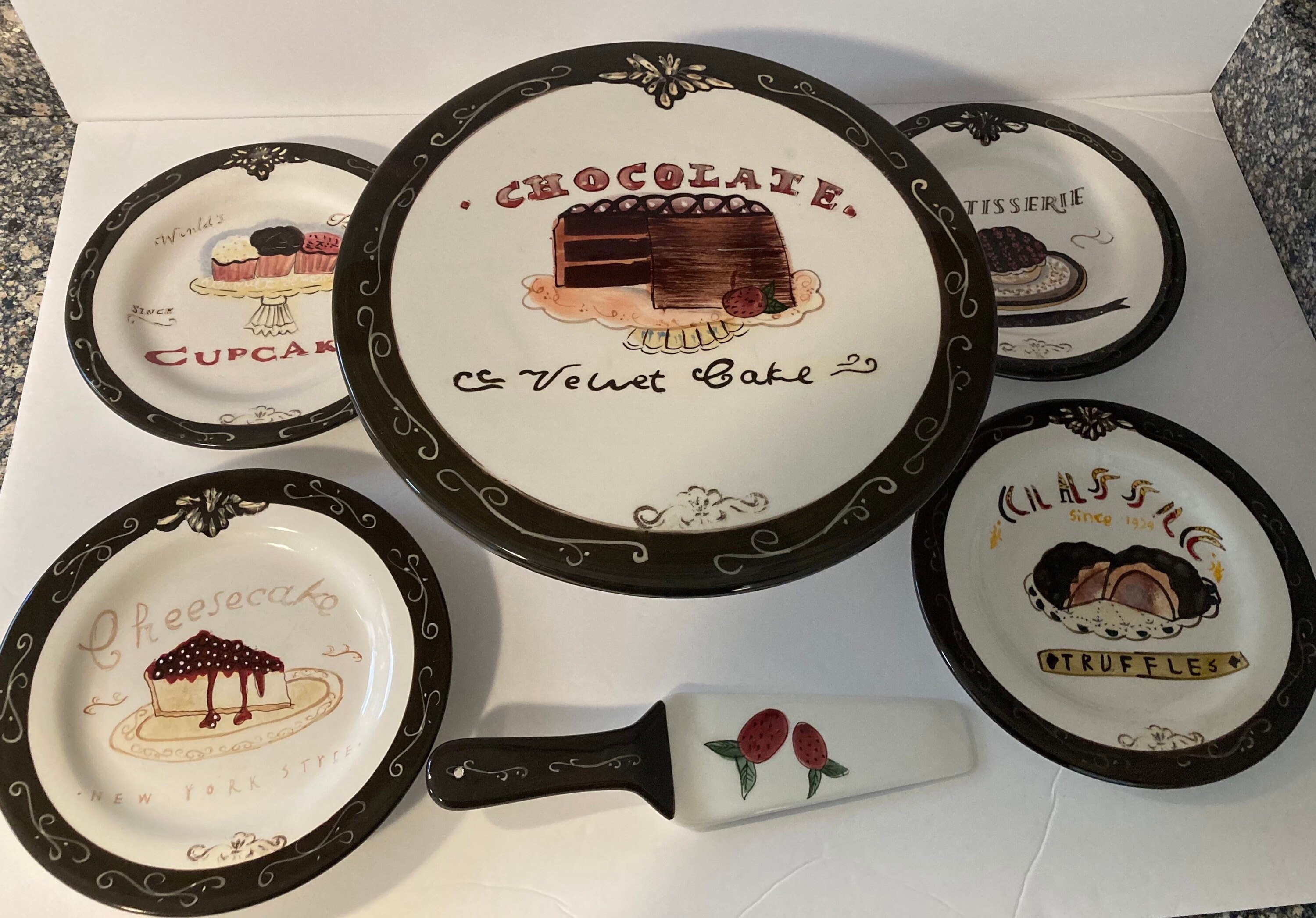 Cake Stand/ Matching Plates Oneida 6 Piece Ceramic Set Sweets - Etsy